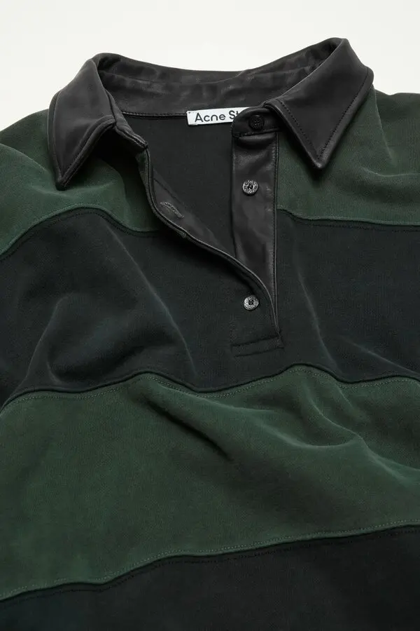 Acne Studios Striped Polo Jumper With Leather Neck - Black