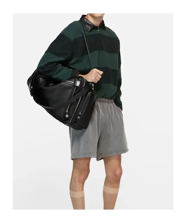 Acne Studios Striped Polo Jumper With Leather Neck - Black