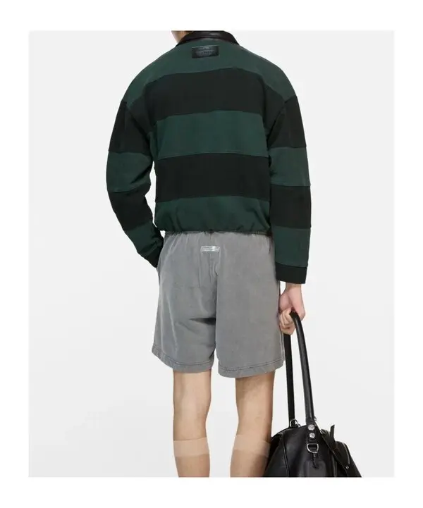 Acne Studios Striped Polo Jumper With Leather Neck - Black