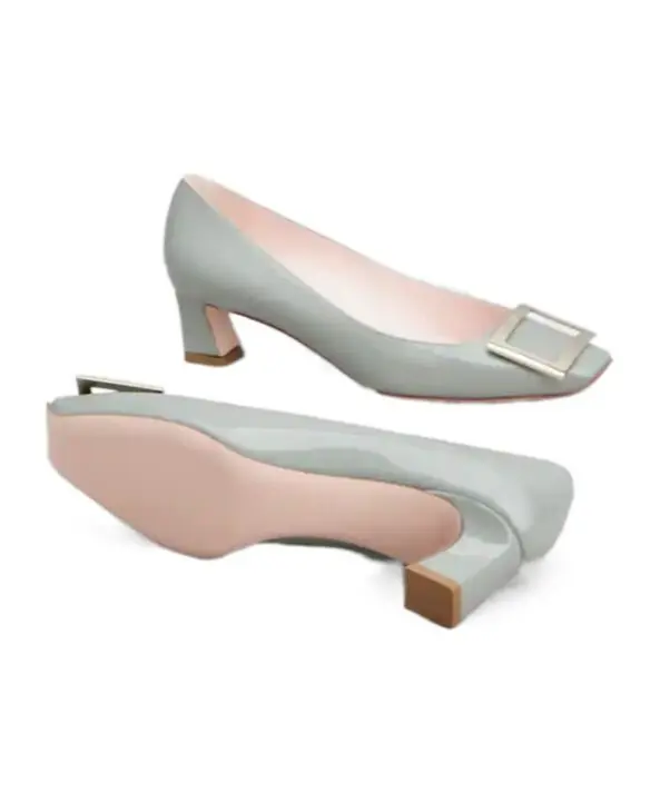 ROGER VIVIER Trumpet Squared Toe Pumps With Metal Buckle And Flared Heel