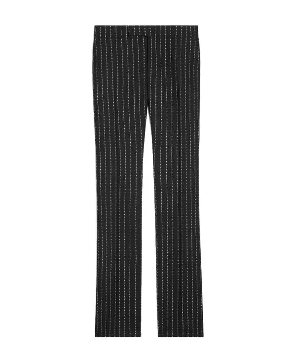 Celine Embroidered Flared Striped Wool Pants - Black/white