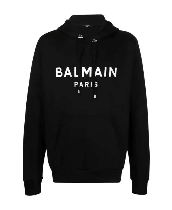 Balmain Cotton Printed Logo Hoodie - Black