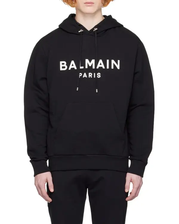 Balmain Cotton Printed Logo Hoodie - Black