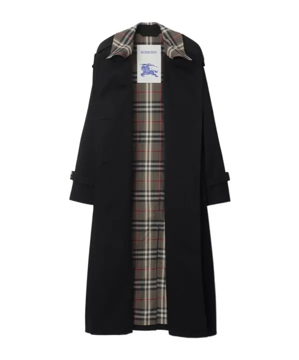 Burberry Long Check Collar Trench Coat - Black