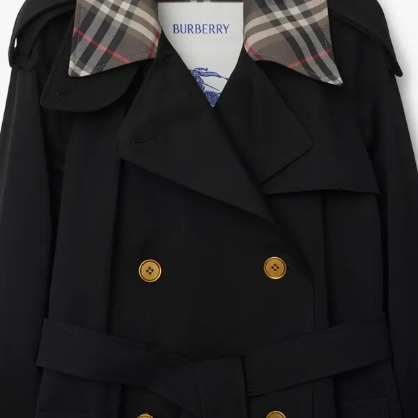 Burberry Long Check Collar Trench Coat - Black