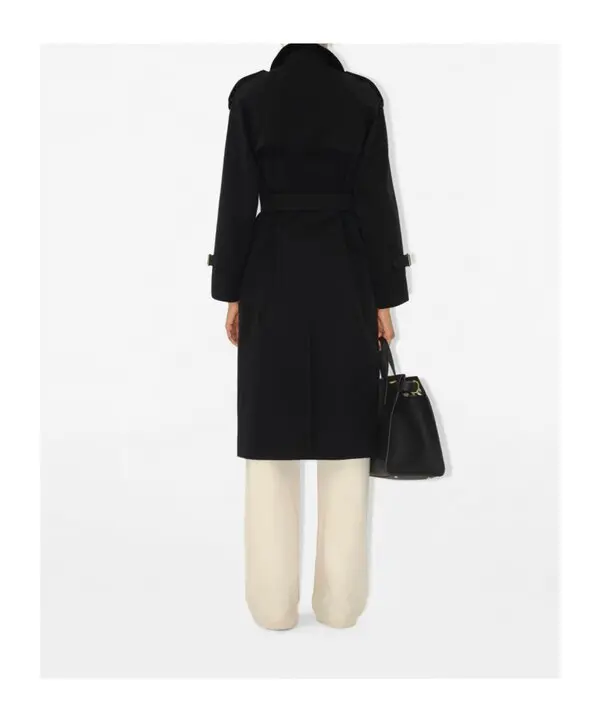 Burberry Long Check Collar Trench Coat - Black