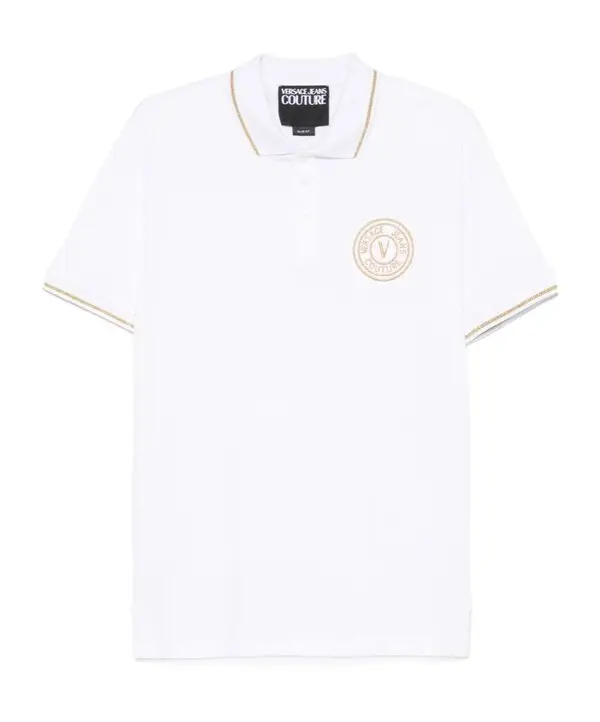 Versace Logo Embroidered Polo Shirt - White