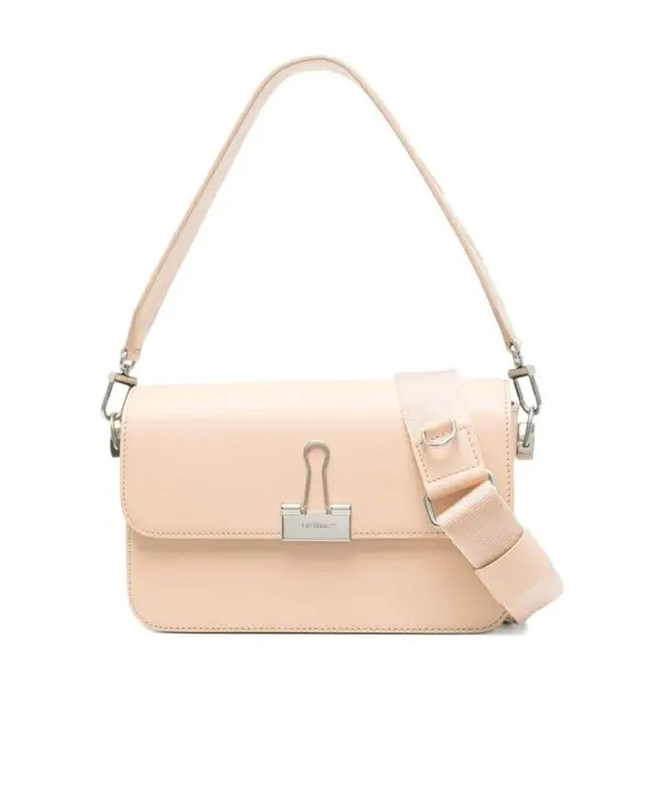 Off-White Binder Clip Foldover Top Crossbody Bag - Nude