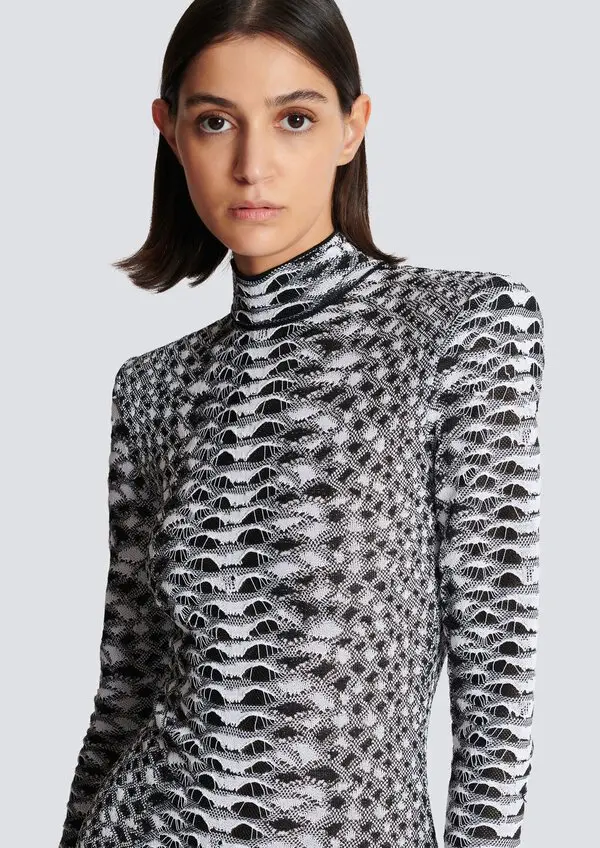 Balmain Snakeskin Textured Knit Mini Dress - Gray