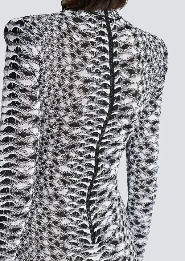 Balmain Snakeskin Textured Knit Mini Dress - Gray