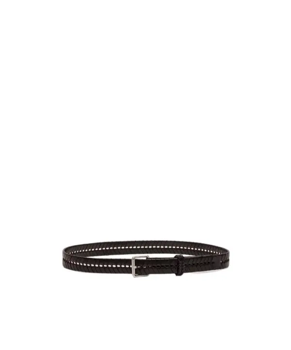 LEMAIRE Braided Belt With Silver Buckle - Dark Brown