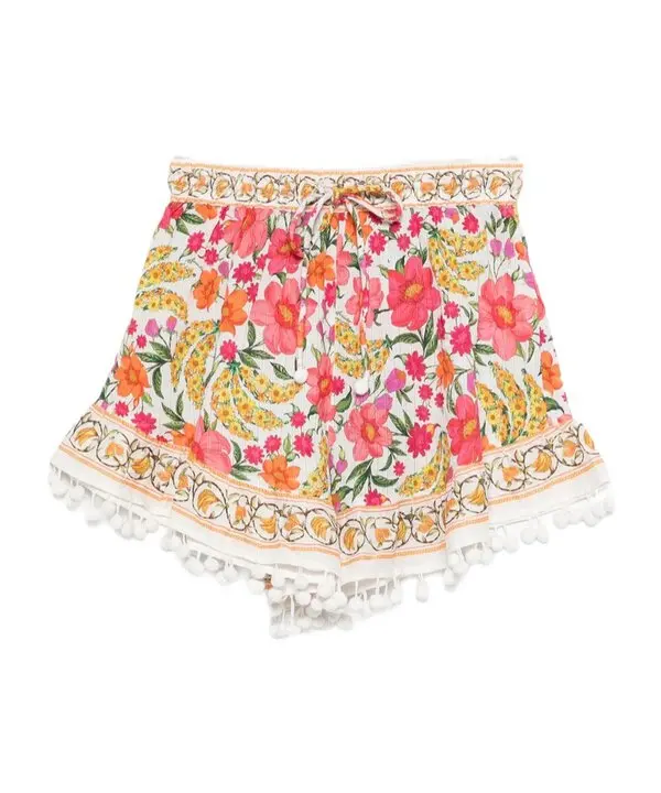 Farm Rio Floral-print Pom-pom Drawstring Shorts - Pink