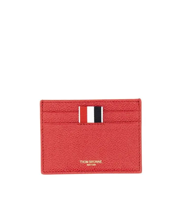Thom Browne Logo Printed Striped Card Holder - Red