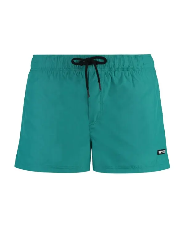 Versace Logo Patch Drawstring Swim Shorts - Green