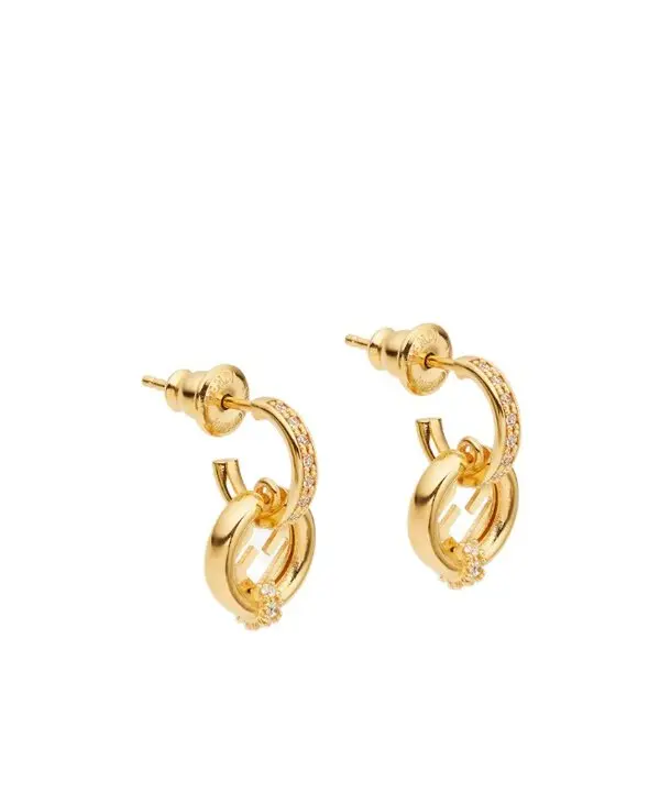 Fendi Gold Finish Crystal Bezel Pendant Earrings - Golden