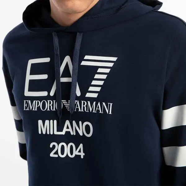 EA7 Logo Print Drawstring Hoodie
