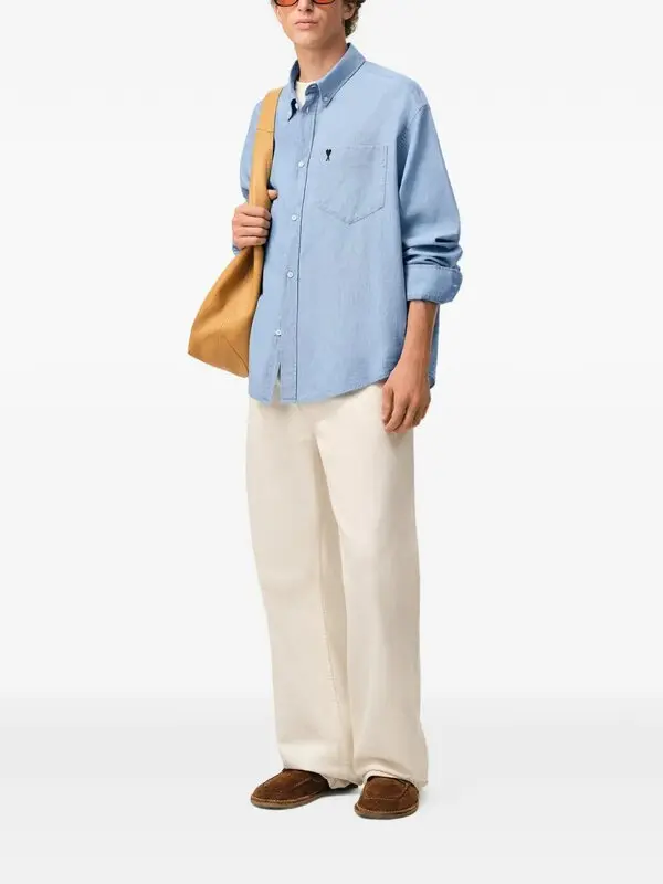 AMI Paris Logo Embroidered Shirt - Blue