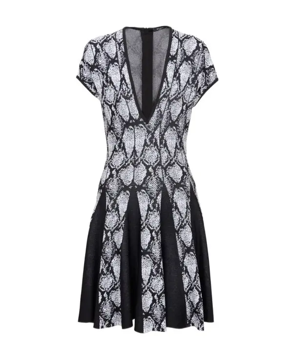 Balmain Snakeskin Jacquard V-neck Short Sleeve Dress