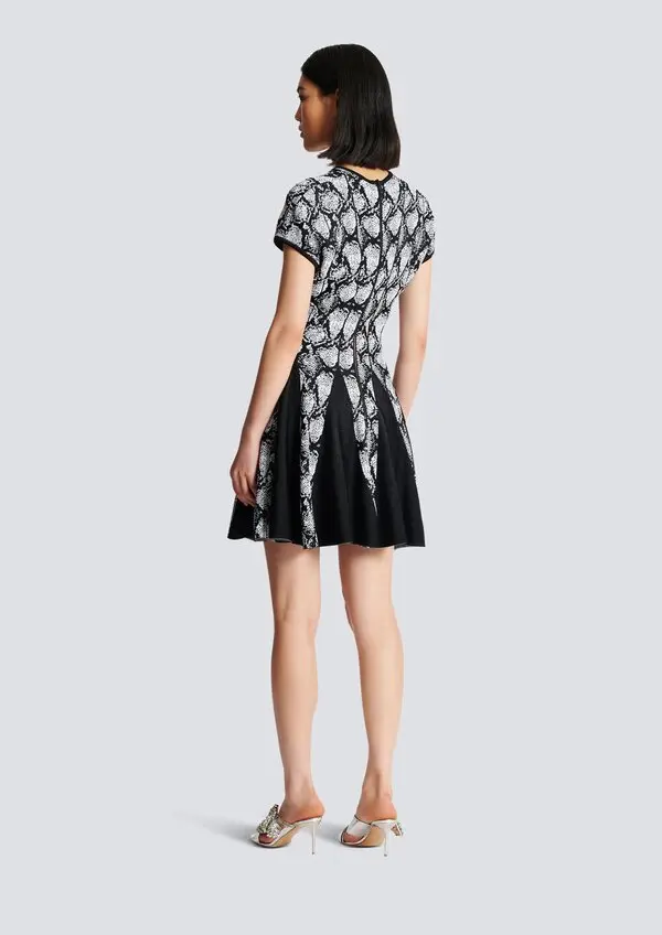 Balmain Snakeskin Jacquard V-neck Short Sleeve Dress