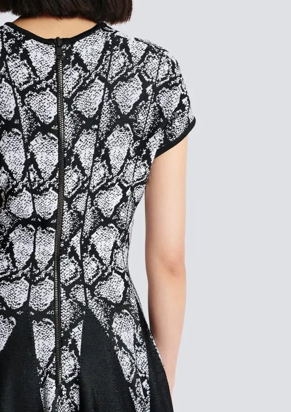 Balmain Snakeskin Jacquard V-neck Short Sleeve Dress