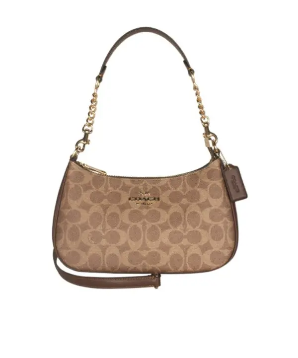 COACH Monogram Shoulder Bag With Chain Strap - Brown