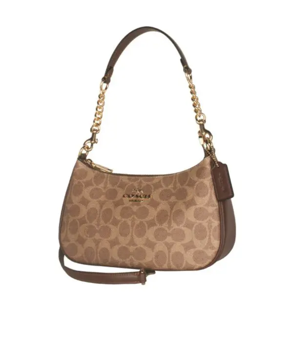 COACH Monogram Shoulder Bag With Chain Strap - Brown