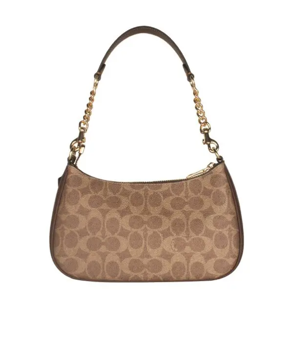 COACH Monogram Shoulder Bag With Chain Strap - Brown