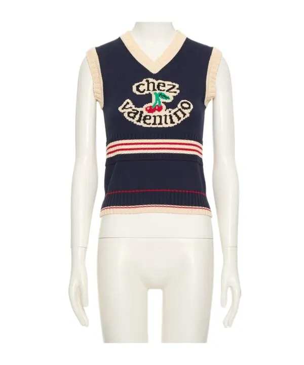 Valentino Garavani V-neck Sleeveless Top - Navy Blue/birch