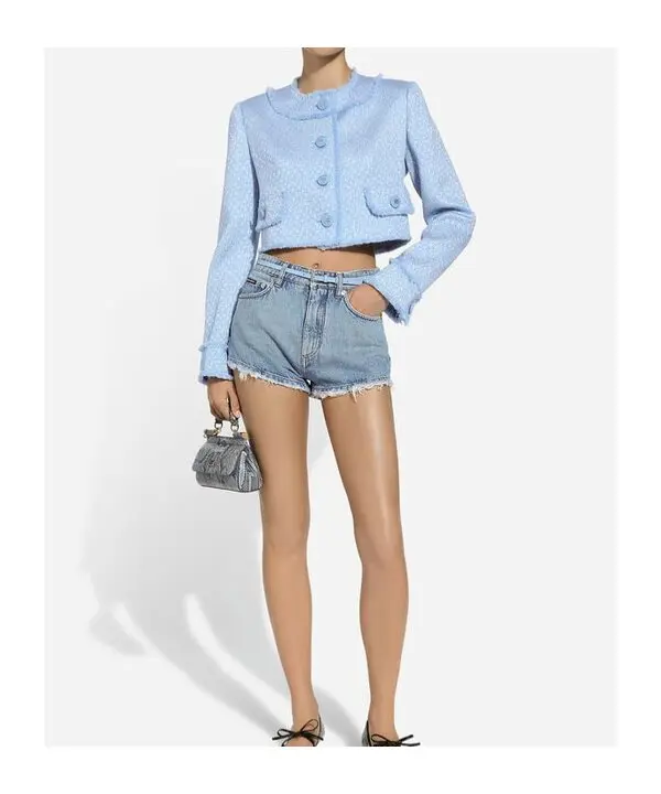 Dolce & Gabbana Cropped Tweed Jacket - Light Blue