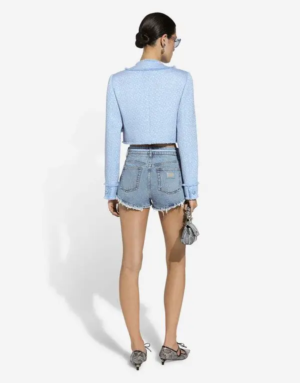 Dolce & Gabbana Cropped Tweed Jacket - Light Blue