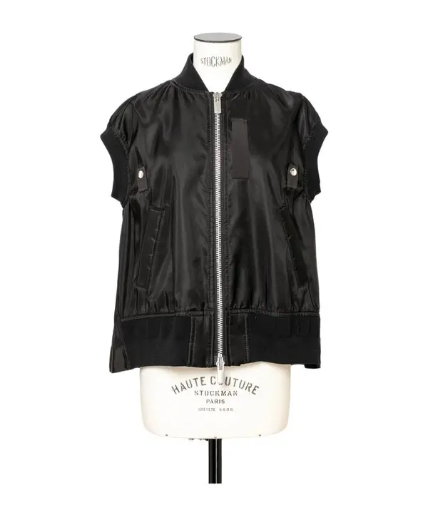 Sacai Sleeveless Twill Vest With Ribbed Trim - Black