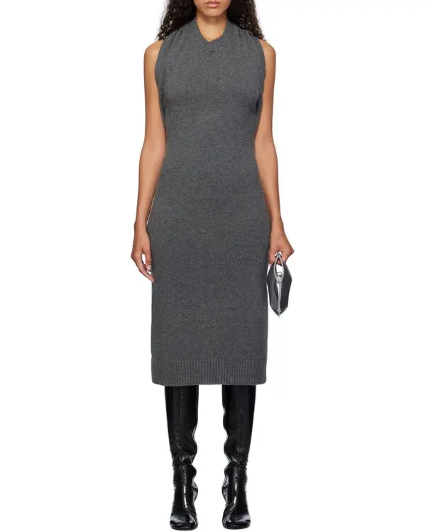 COURREGES Sleeveless Wool Maxi Dress With Shoulder Drape - Heather Grey