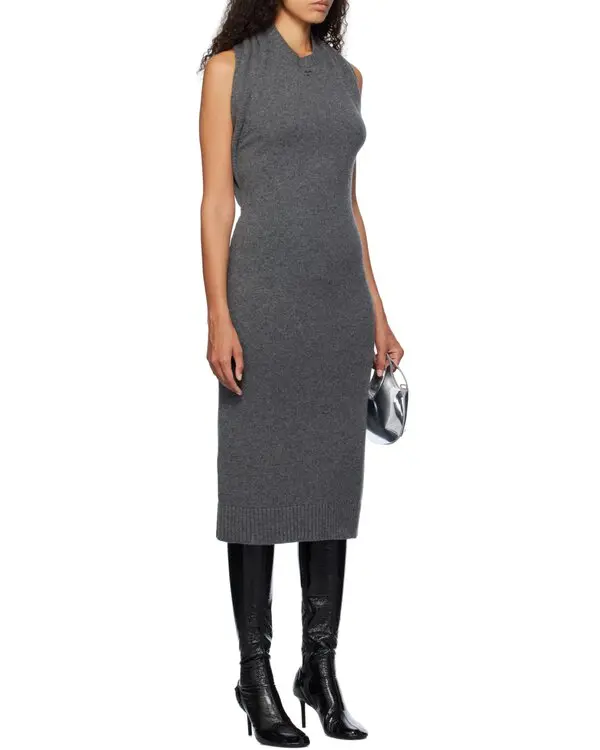 COURREGES Sleeveless Wool Maxi Dress With Shoulder Drape - Heather Grey