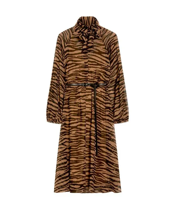 Max Mara All-over Printed Belted Long-sleeved Dress