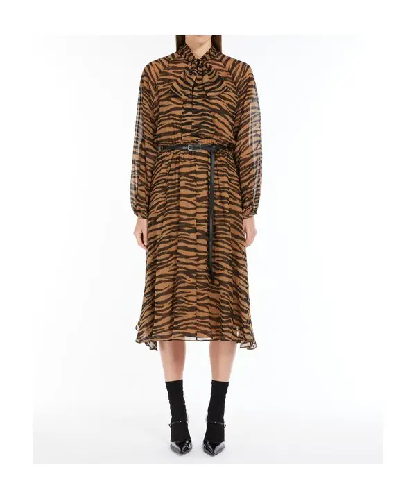 Max Mara All-over Printed Belted Long-sleeved Dress