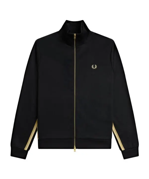 Fred Perry Zip-up Track Jacket With Embroidered Laurel Wreath - Black/champagne