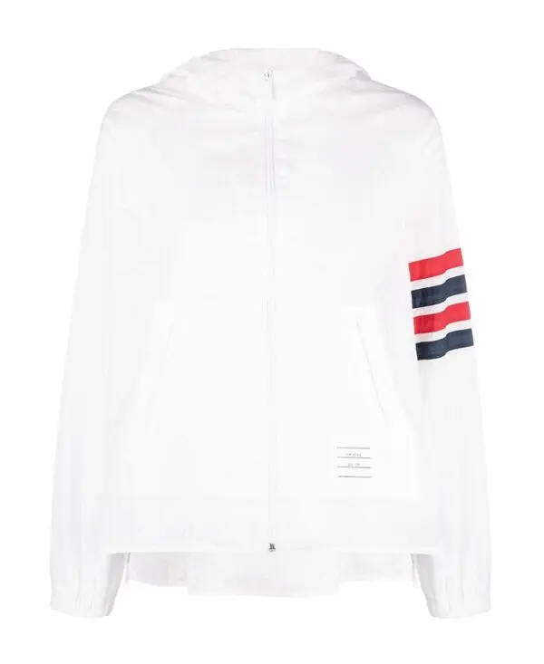 Thom Browne Hooded Jacket With Four-bar Detail - White