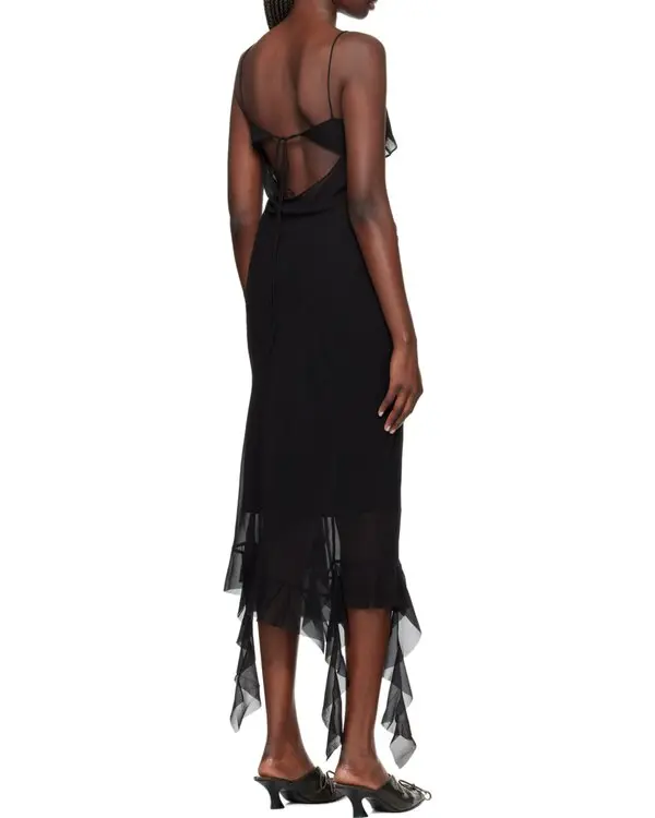 Acne Studios Sleeveless Ruffle Detailed Midi Dress - Black