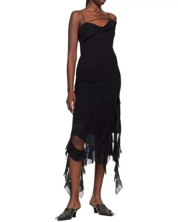 Acne Studios Sleeveless Ruffle Detailed Midi Dress - Black
