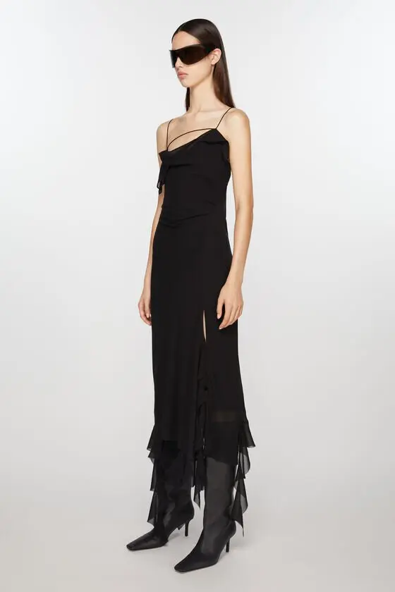 Acne Studios Sleeveless Ruffle Detailed Midi Dress - Black