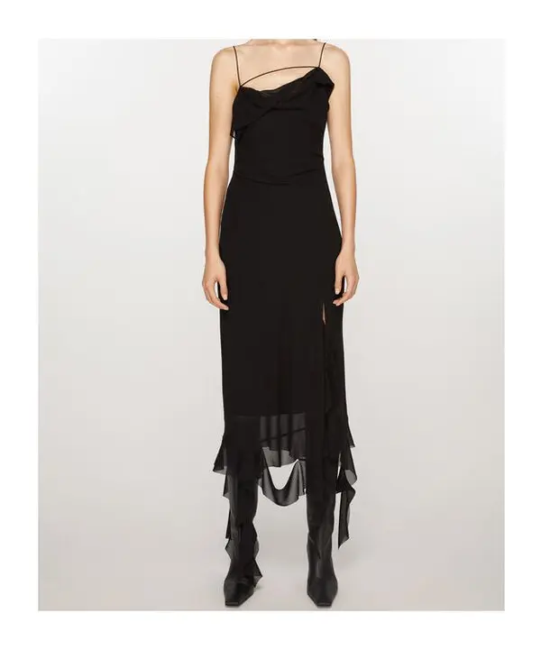Acne Studios Sleeveless Ruffle Detailed Midi Dress - Black