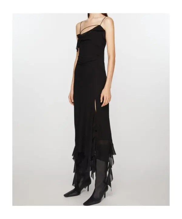 Acne Studios Sleeveless Ruffle Detailed Midi Dress - Black