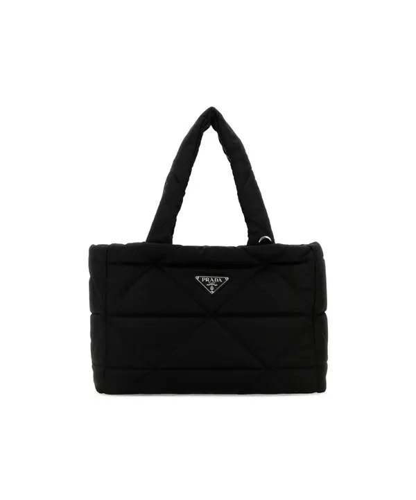 Prada Logo Quilted Tote Bag - Black