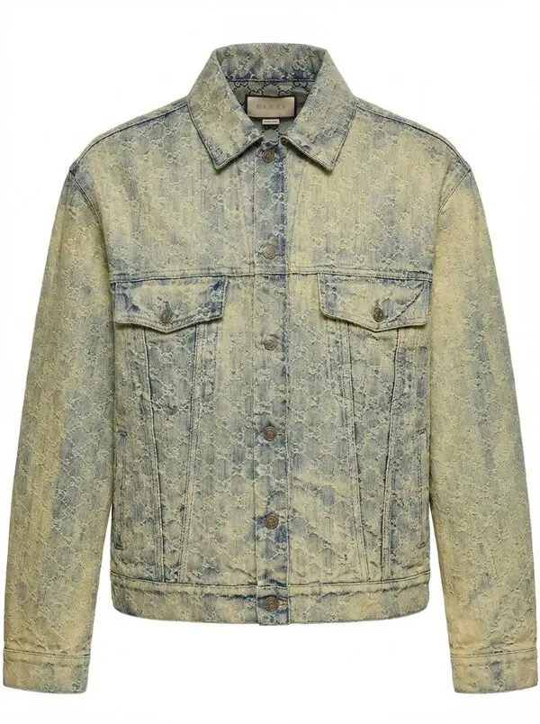 Gucci Gg Jacquard Denim Jacket - Light Blue And Ivory White