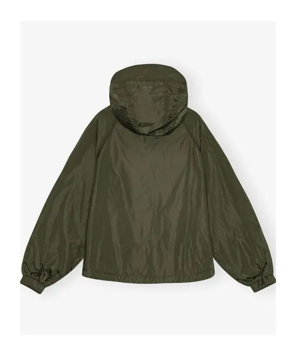 GANNI Hooded Zip-up Jacket With Logo Patch - Green