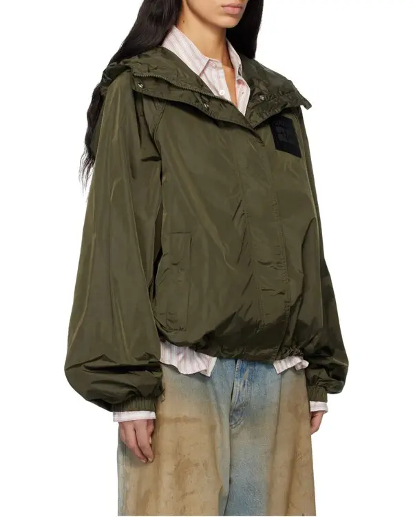 GANNI Hooded Zip-up Jacket With Logo Patch - Green