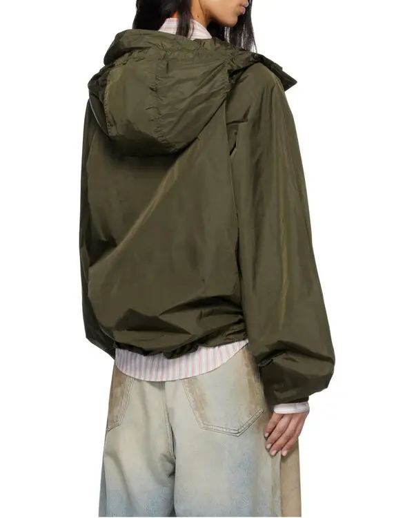 GANNI Hooded Zip-up Jacket With Logo Patch - Green