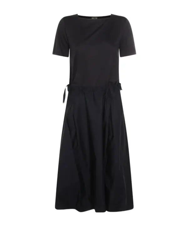 Herno Short-sleeved Crewneck Dress With Flared Hem - Black
