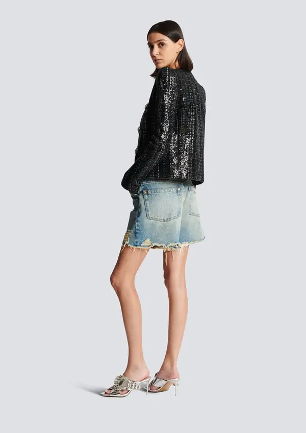 Balmain Tweed Sequin Embellished Jacket - Black