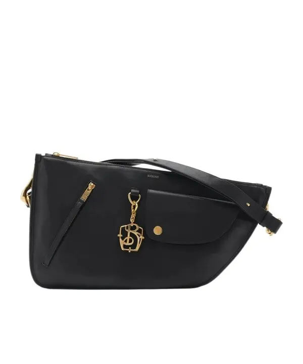 Burberry Shield Twin Shoulder Bag With Zipper Closure - Black